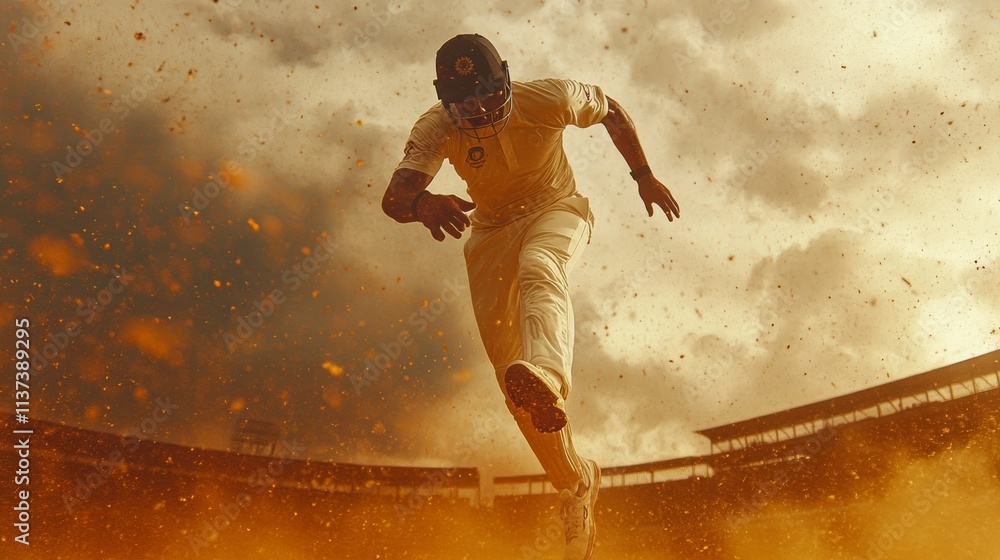 Ilustración de Stock Professional cricket scene, player in cream ...
