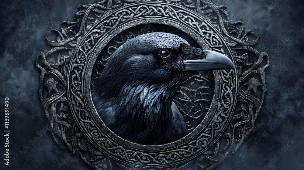 Celtic raven spell with a sinister raven head materialising within a ...