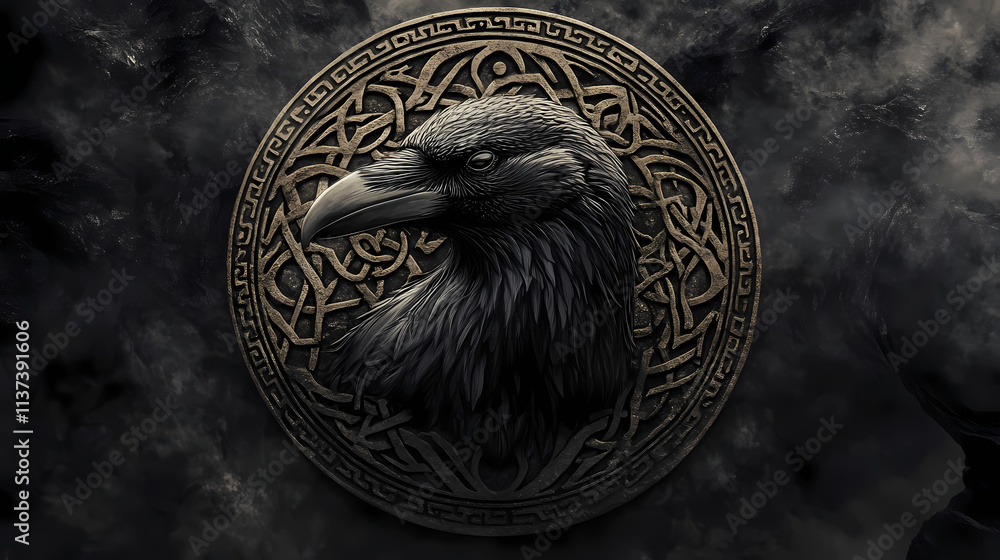 Ilustración de Stock Celtic raven spell with a sinister raven head ...