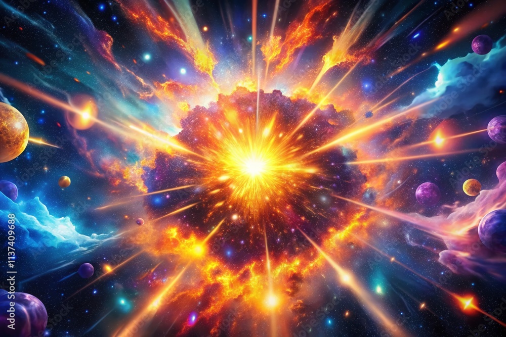 Anime Space Explosion Background, Cartoon Blast, Fire, Particles ...