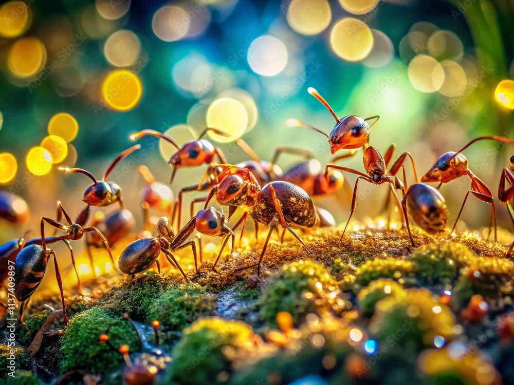 Ant Colony Teamwork: Macro Photography with Bokeh, Insect Social ...