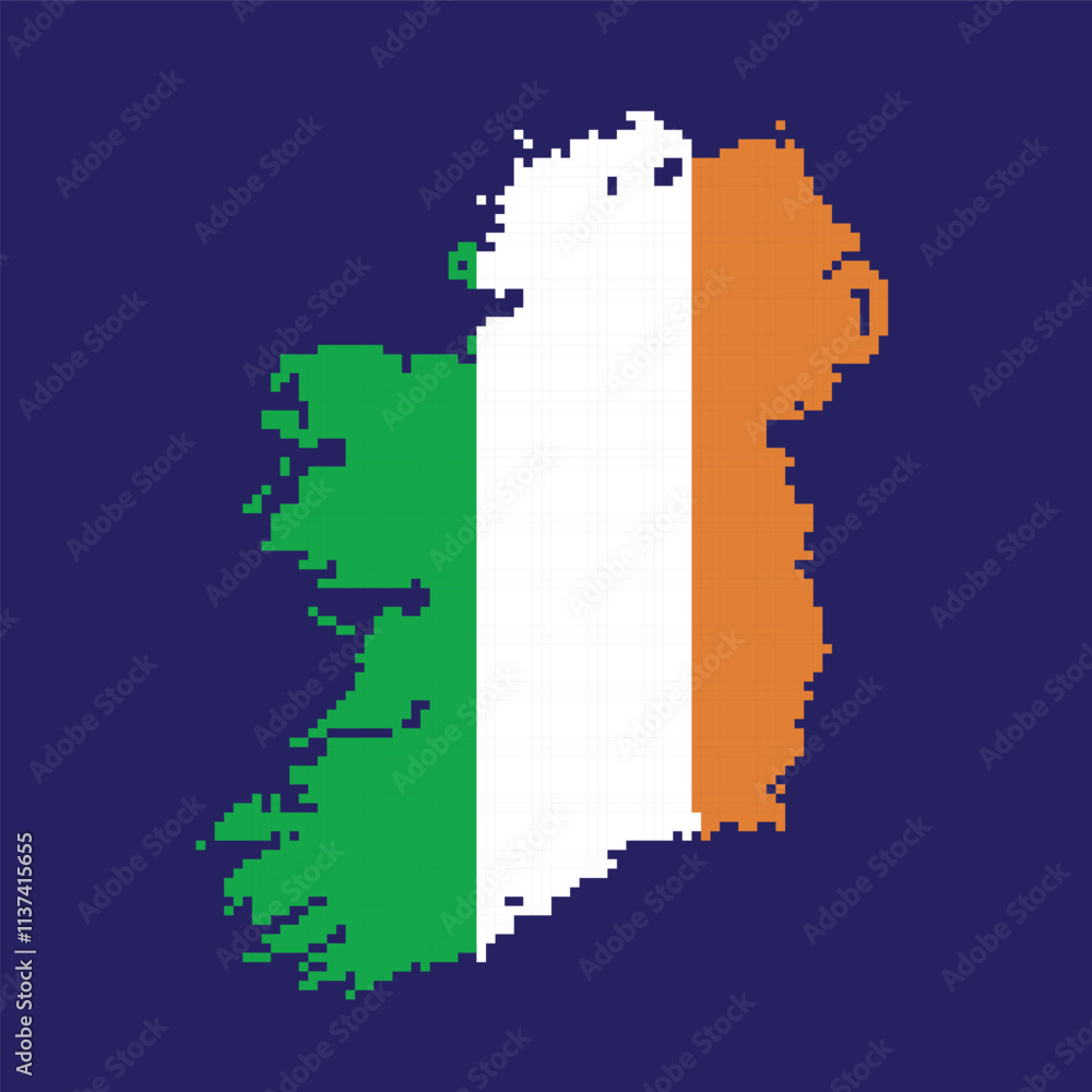 pixel art map of ireland country with irish flag colors, vector ...