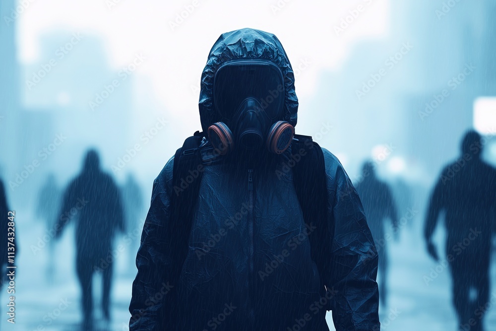 environmental disaster acid rain concept. A mysterious figure in a ...
