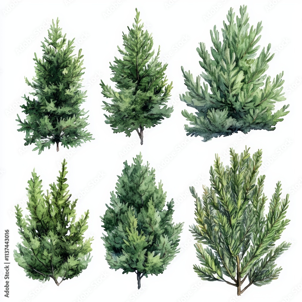 Watercolor Illustration of Thuja Occidentalis, Eastern Arborvitae, Top ...