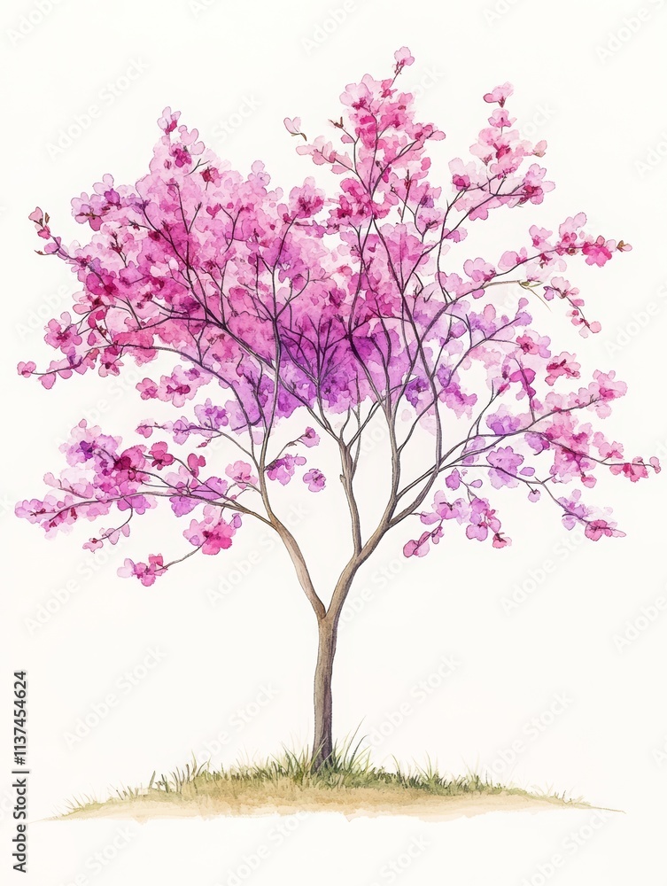 Eastern Redbud Tree Side Elevation with Canopy Depth, Watercolor ...