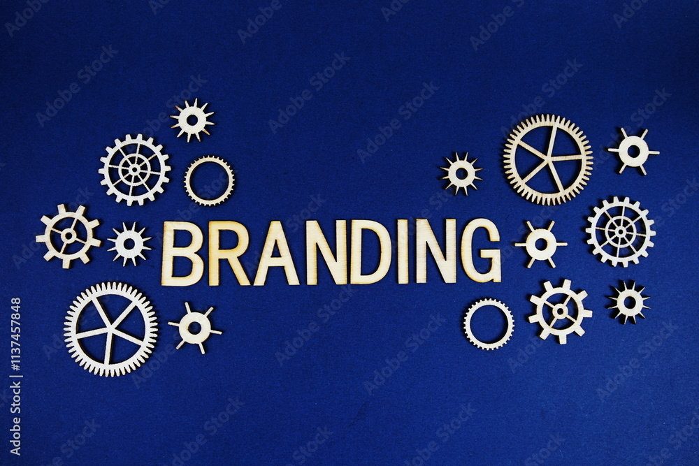 Branding alphabet letters with gears element on navy blue background ...