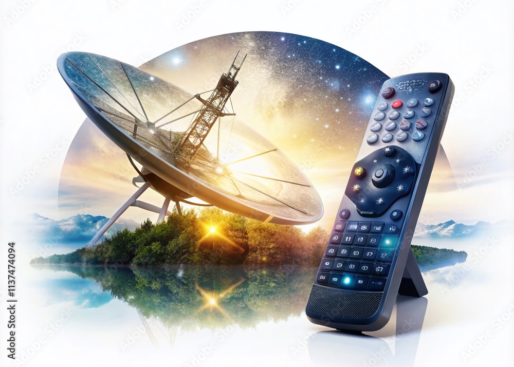Double Exposure: Satellite Receiver & Remote Control, High-Resolution ...