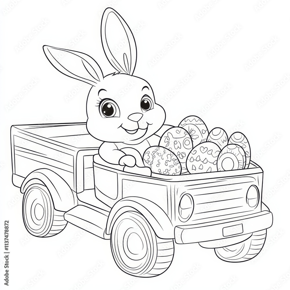 Easter Bunny's Egg Delivery: A cute bunny driving a truck full of ...