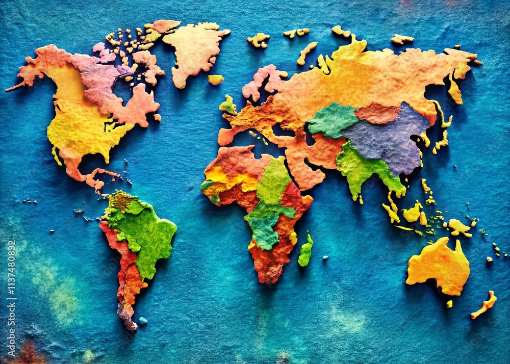 Drone World Map, Political Geography, Colorful Countries, Aerial View ...