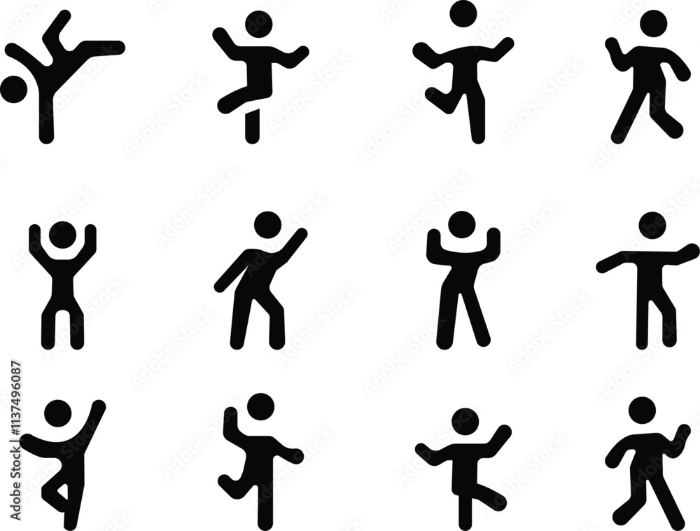 Dancing People Icon set, Trendy Dances, Tango, Twerking, Breakdance, Happy dancing people icons ...