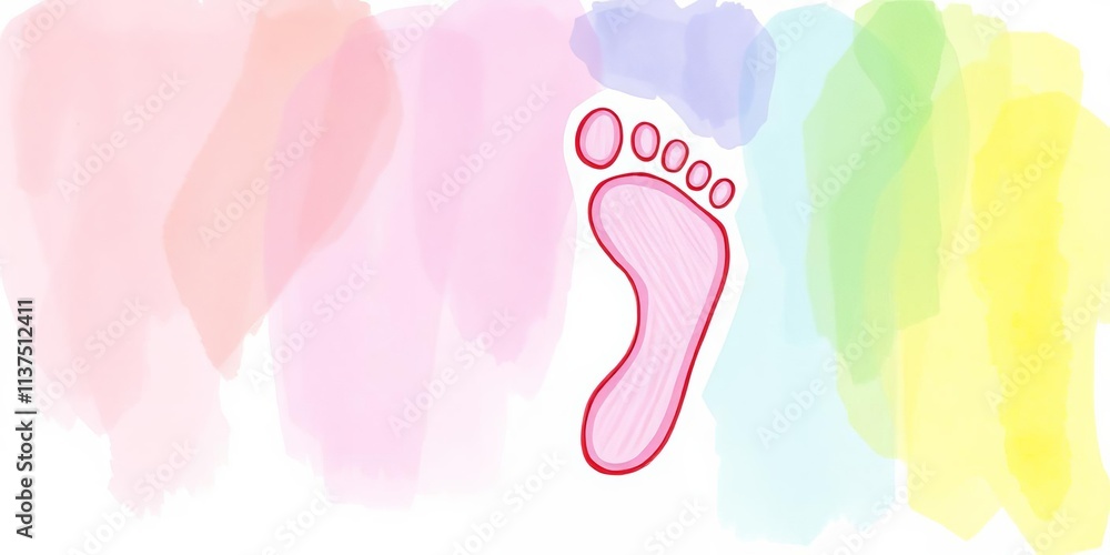 Newborn rainbow baby footprint illustration set with pencil crayon and ...
