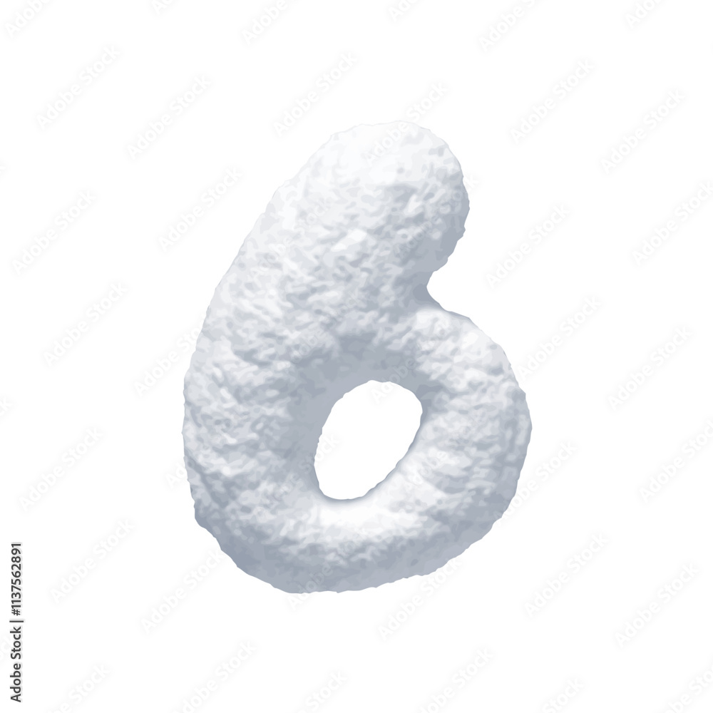Number 6 made of snow realistic 3d design isolated on background. Six ...