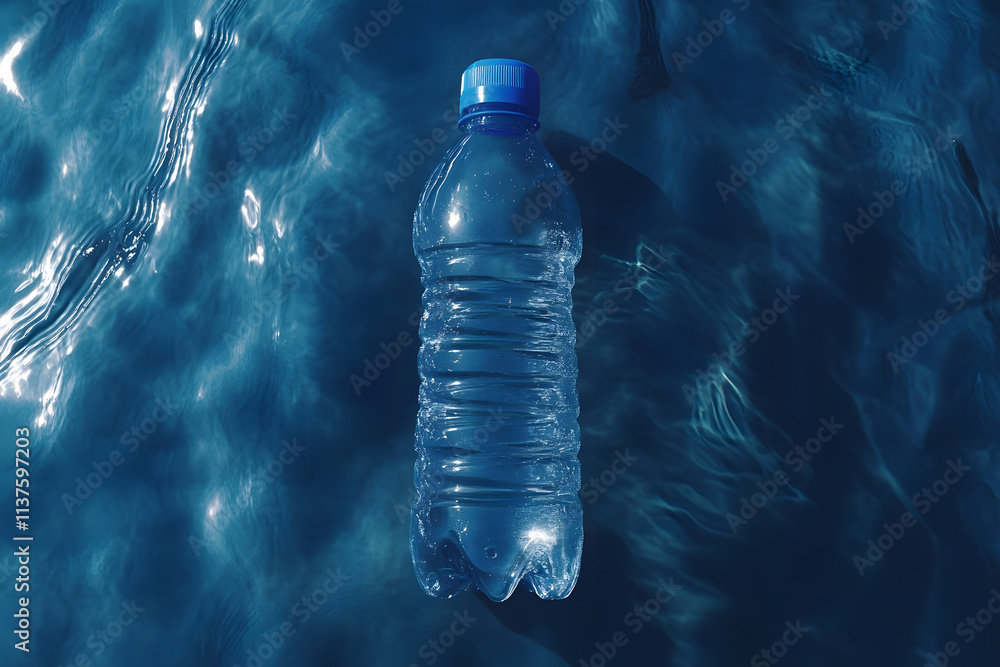 Plastic water bottle floating in ocean pollution, environmental waste ...