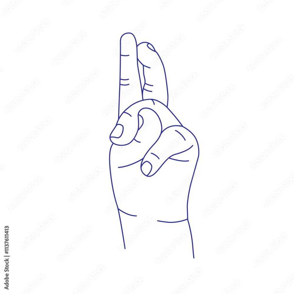 Kids hand gesture contour vector sketch illustration. Index, middle ...