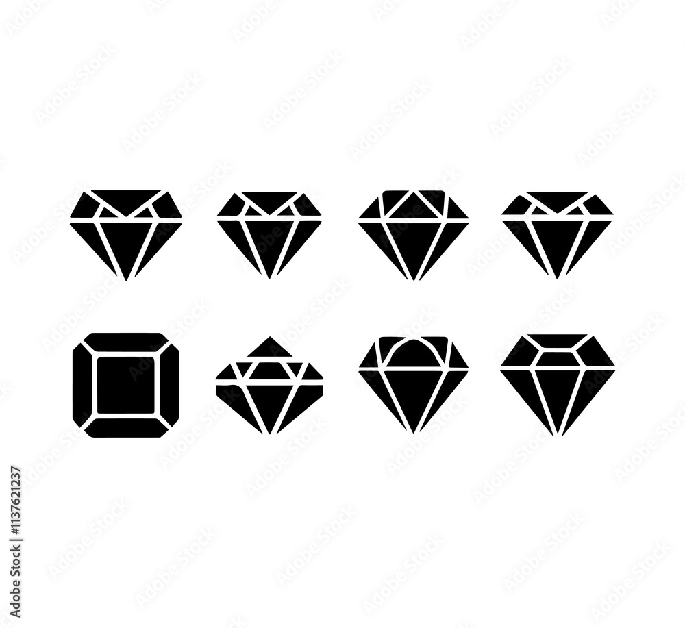Diamond icon set. Different shapes of diamond cuts. Dimond icon set in ...
