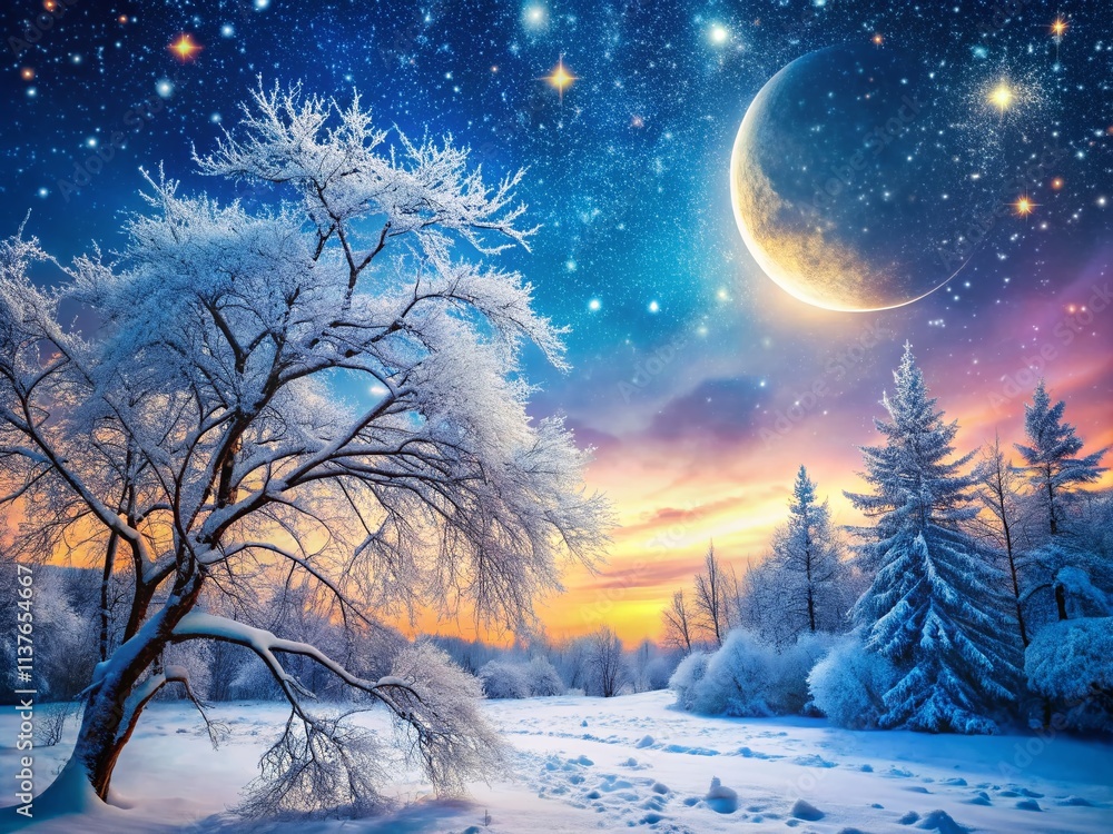 Silent Night Double Exposure Background: Christmas Eve Starry Night Sky ...