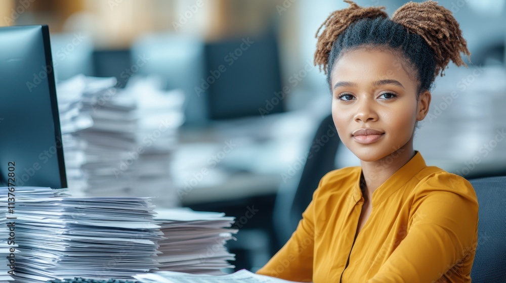 The young African woman sat in her office, surrounded by stacks of ...