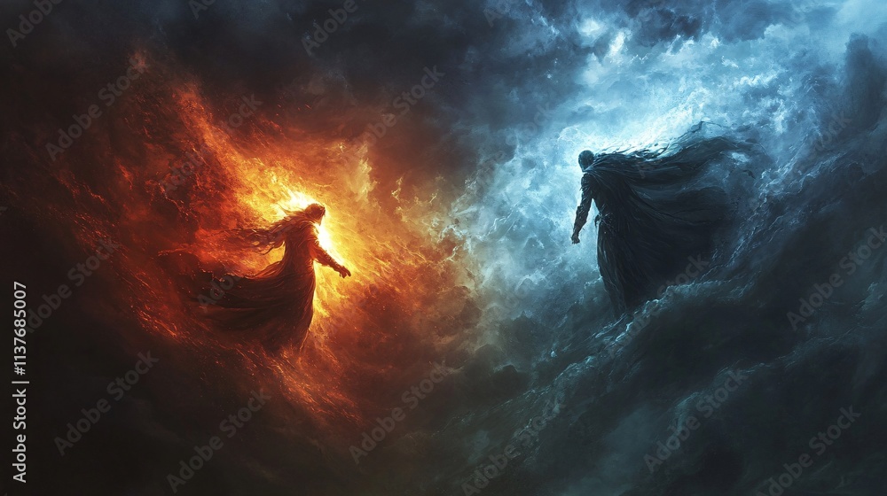 Ethereal Encounter Between Fire and Ice, a Mysterious and Dramatic ...
