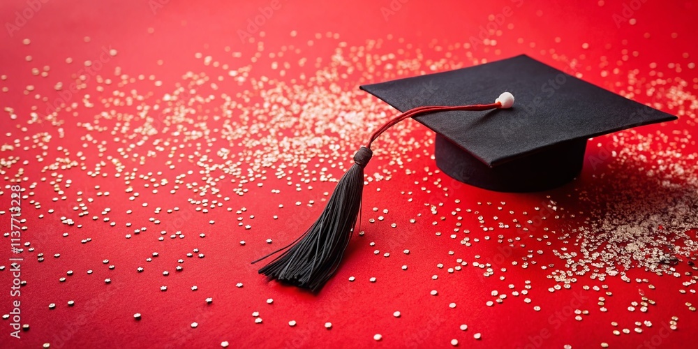 Minimalist Graduation Cap Red Background White Confetti Photography ...
