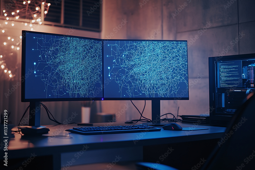 AI workstation, powerful computer setup with a compact server unit and ...