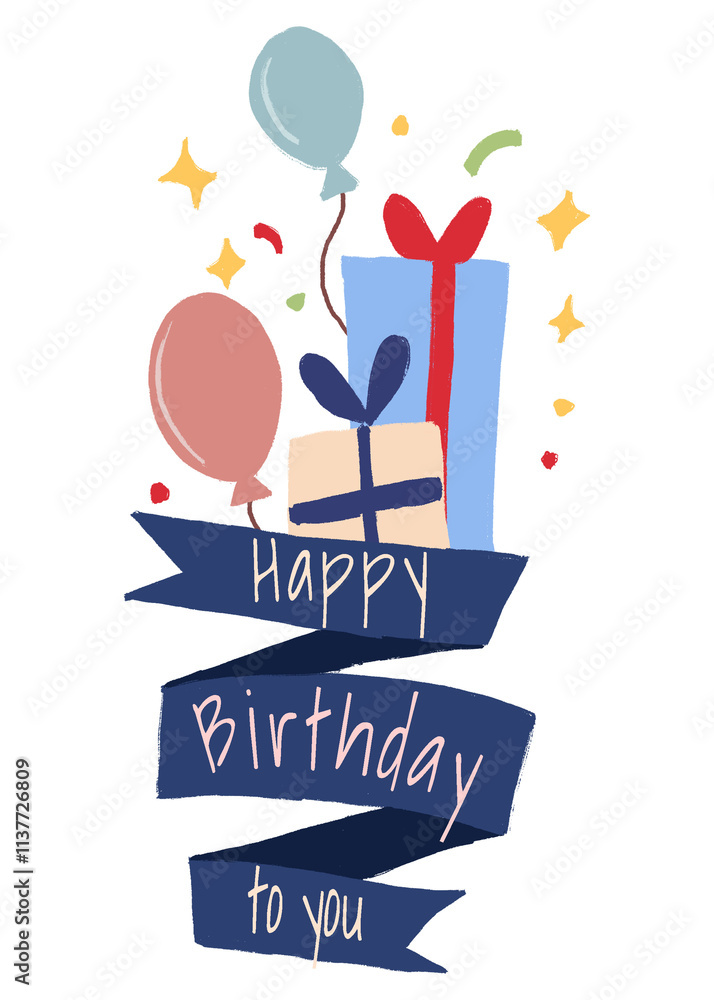 Happy birthday PNG sticker, label and balloons Stock Illustration ...