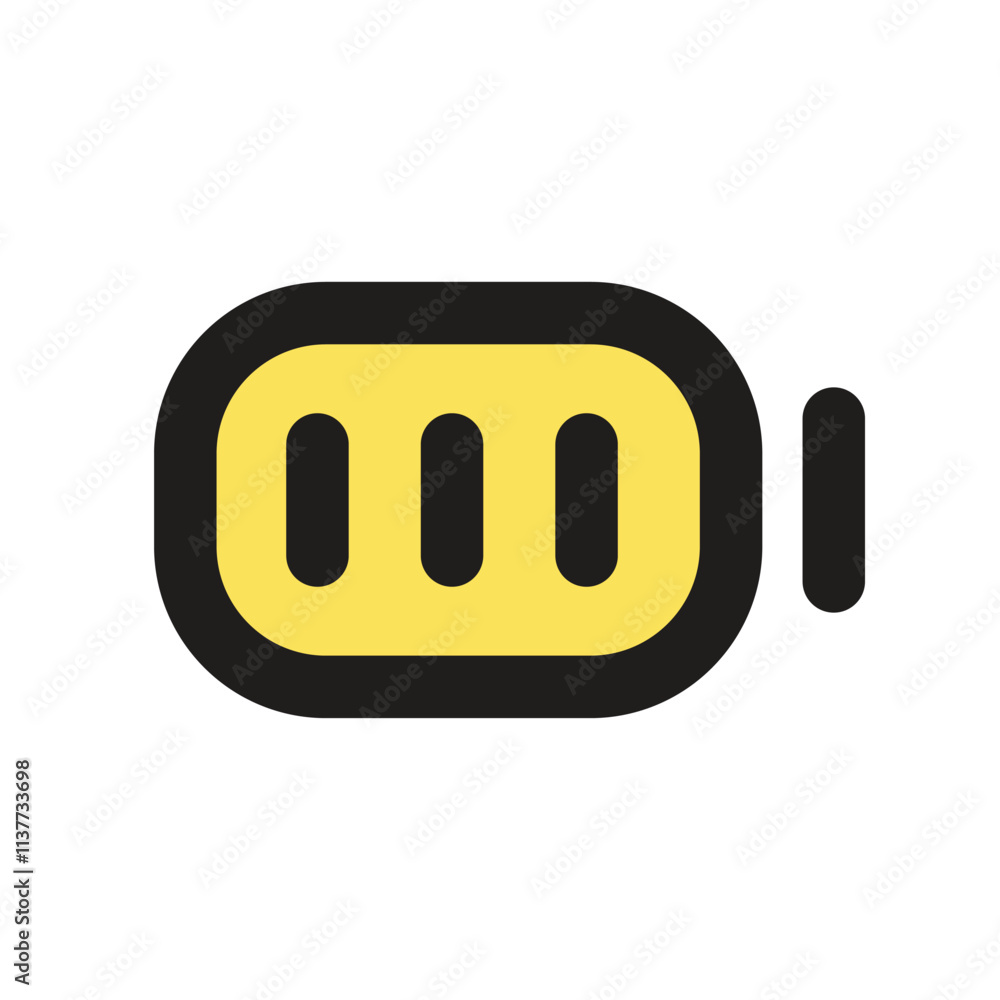 The image shows a simple pixel art depiction of a battery with three ...