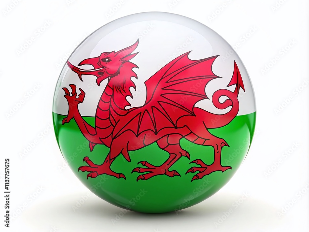 Welsh Dragon Ball Flag: Isolated Image, Rule of Thirds, White ...