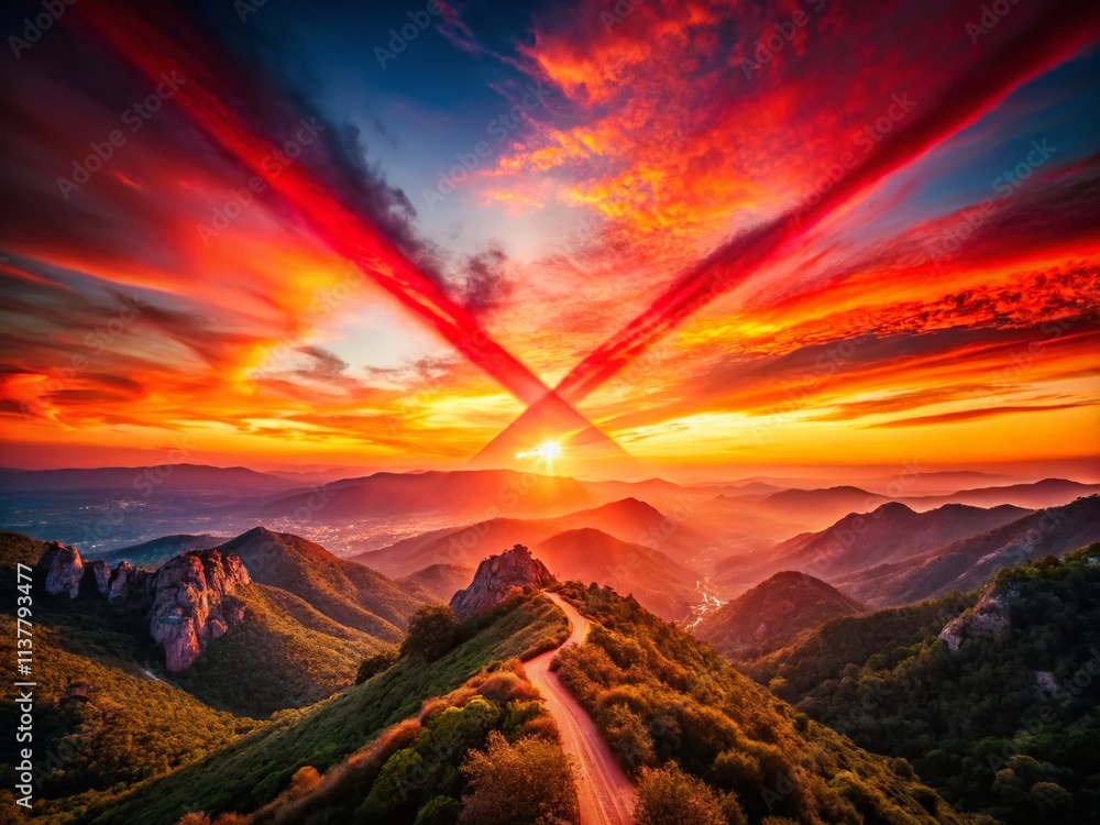 Red X Landscape Photography: Dramatic Sunset, Cross Symbol, Nature ...