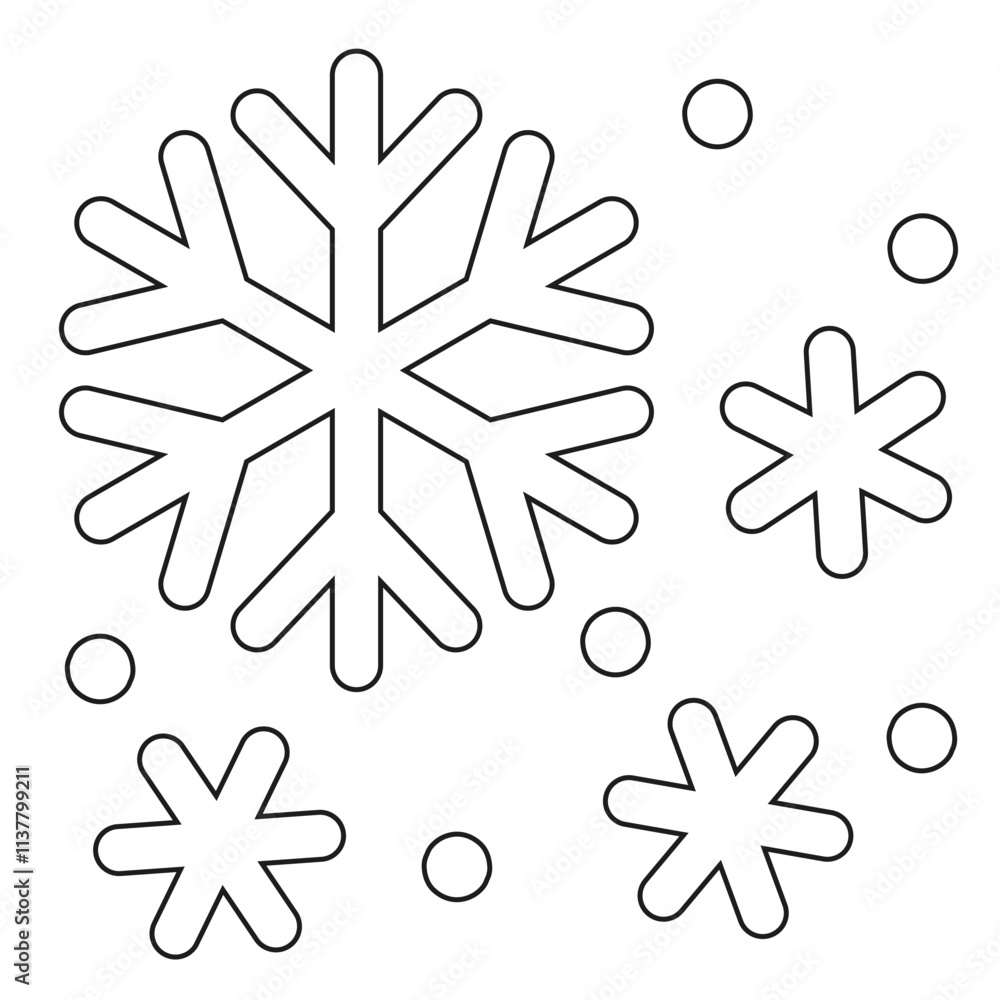 Coloring page cute Snowflakes. The Snowflakes outline is isolated on a ...