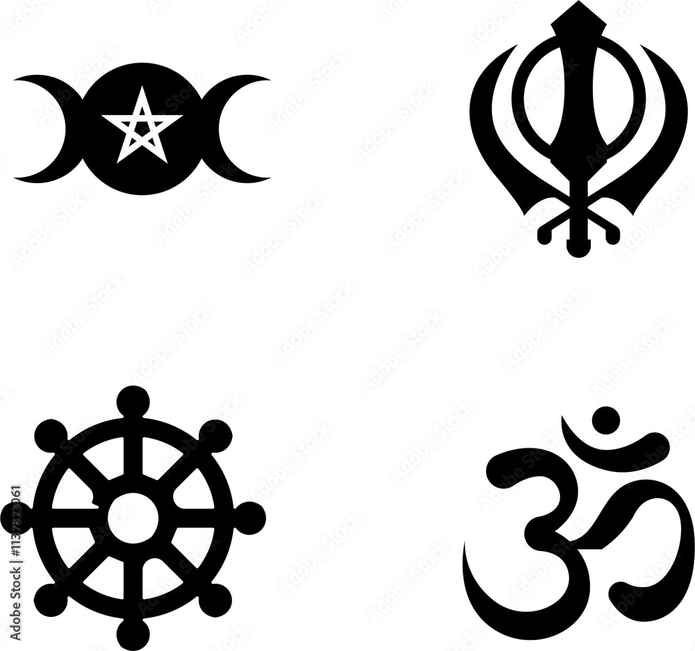 Symbols of World religions. Nine signs of major religious groups and ...