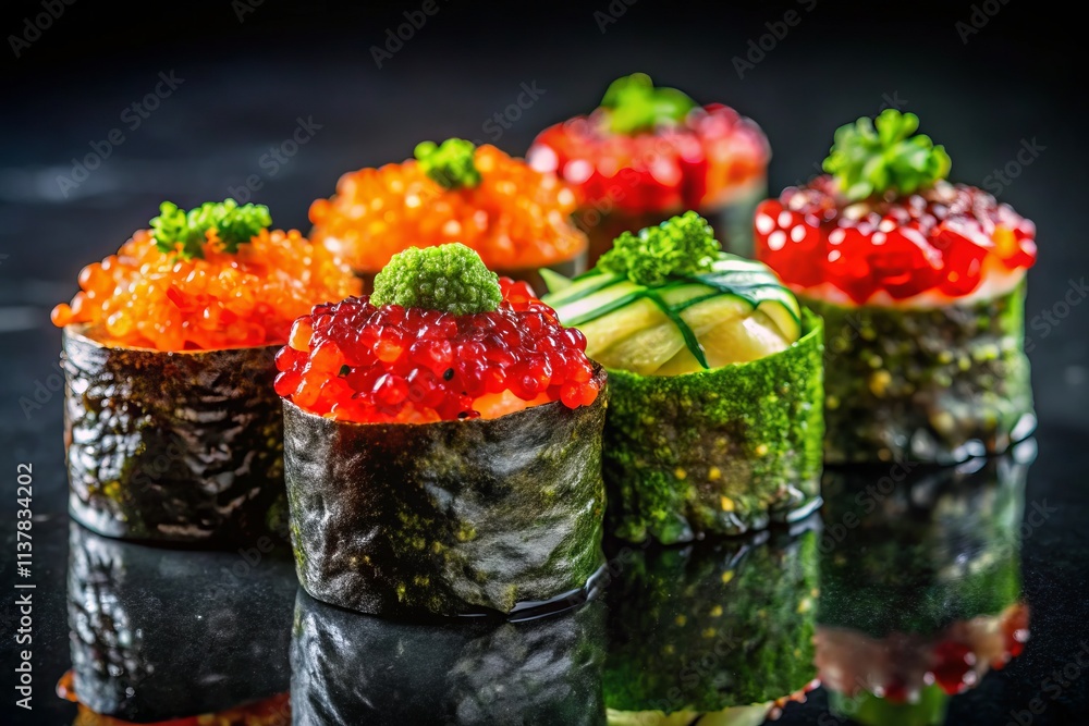 Gunkan Maki Sushi Platter: Red, Green, Black, Tobiko, Salmon Caviar ...