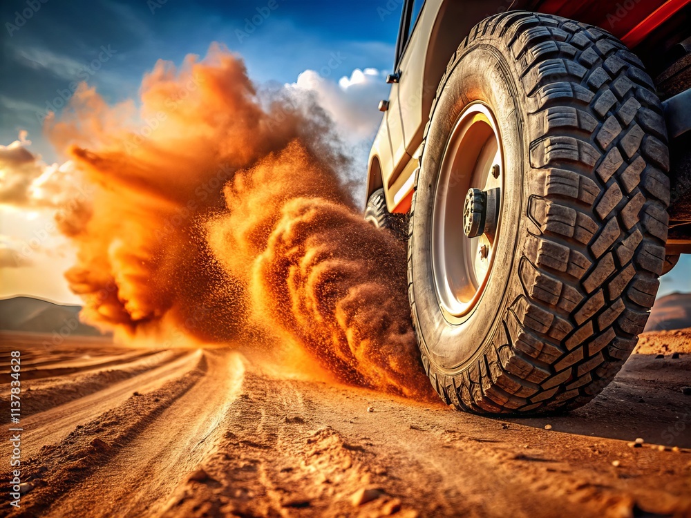 Off-Road Adventure: Dust Cloud, Tire Close-Up, 4x4 Vehicle, Desert ...