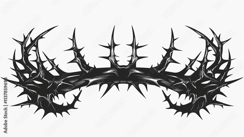 Crown of thorns, religious symbols, tattoo, wood engraving. Black crown ...