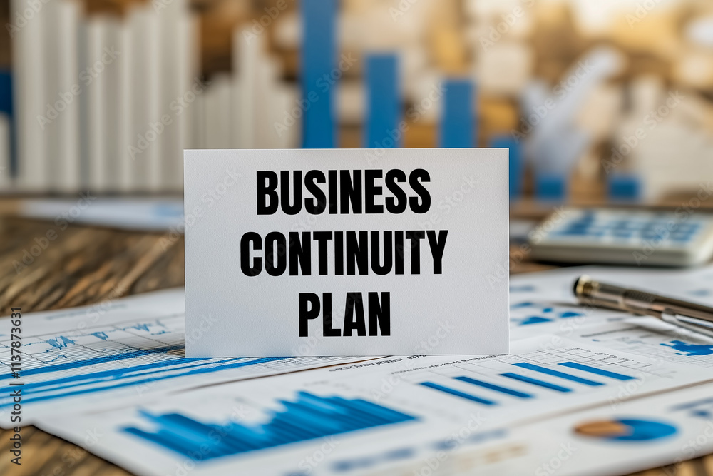 Business continuity plan message written on white paper card with ...
