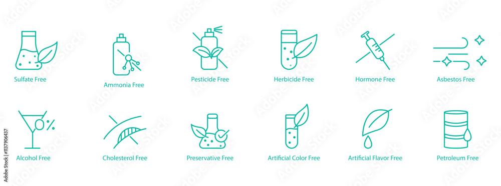 Complete Free-From Icon Set – Sulfate, Ammonia, Pesticide, Herbicide ...