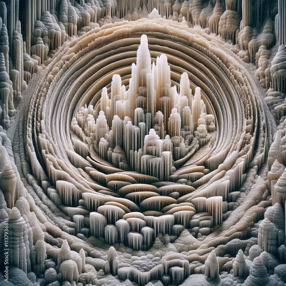 Layers of calcite deposits building up over time to form stalagm Stock ...