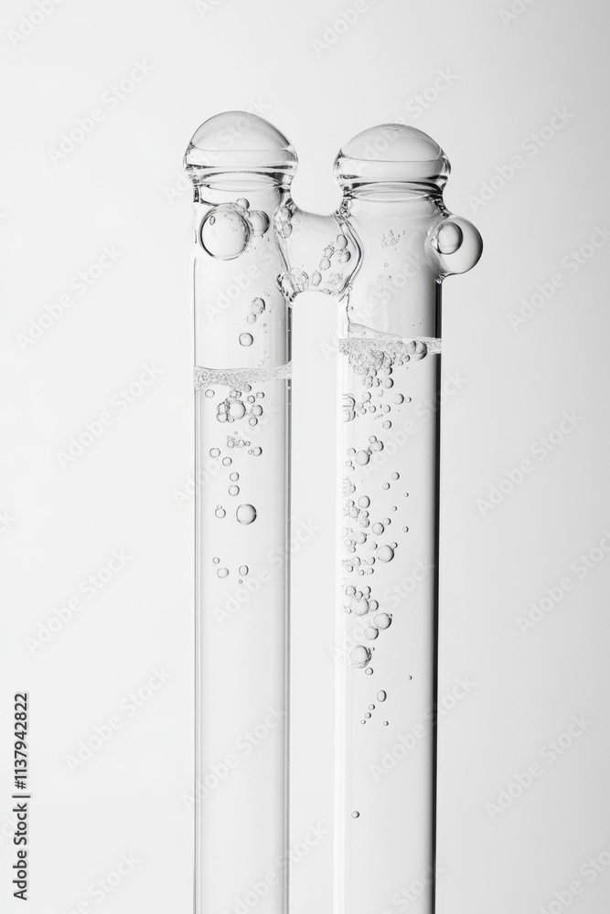 Clear glass test tubes with bubbling liquid for scientific and ...