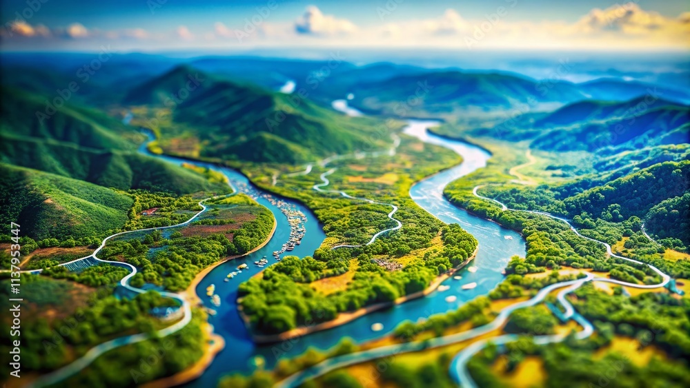 West Virginia River Map Tilt-Shift Photography: Aerial View, Miniature ...
