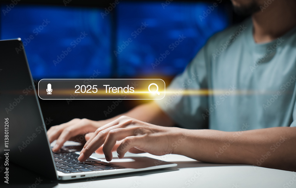 Search engine bar with 2025 trends wording for marketing monitor and ...