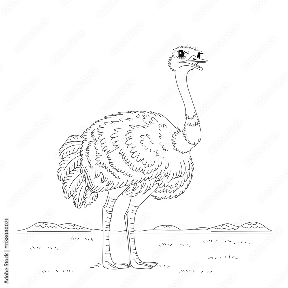 ostrich illustration coloring page of a line art Stock Vector | Adobe Stock
