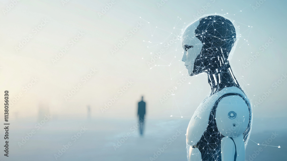 A concept photo of AI Singularity and the connection of humans and AI ...
