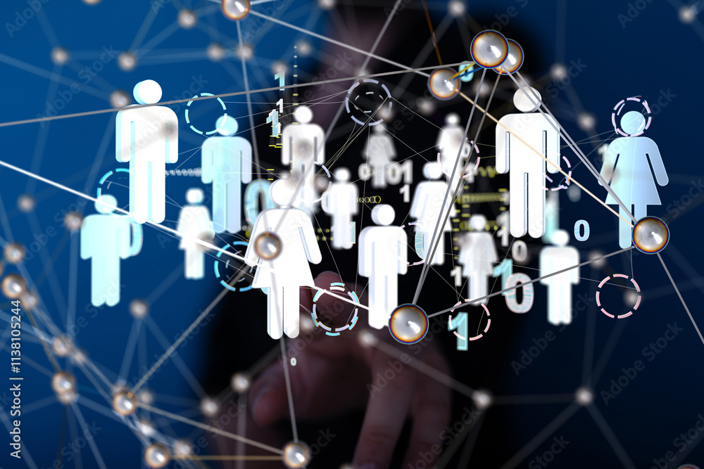 Global network. Blockchain. 3D illustration. Neural networks and ...