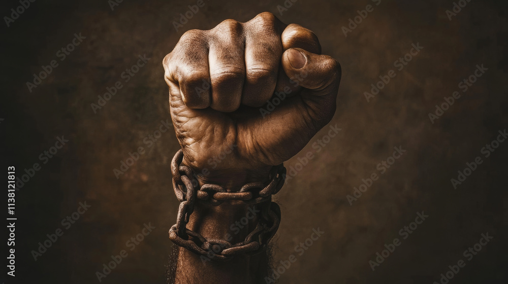 Freedom and Human Rights Silhouette Icon. Broken Shackles with Fist ...