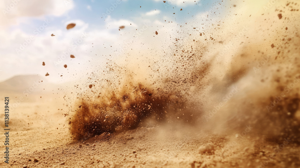 Sand explosion with dirt and cloud smoke vector. Isolated storm effect ...