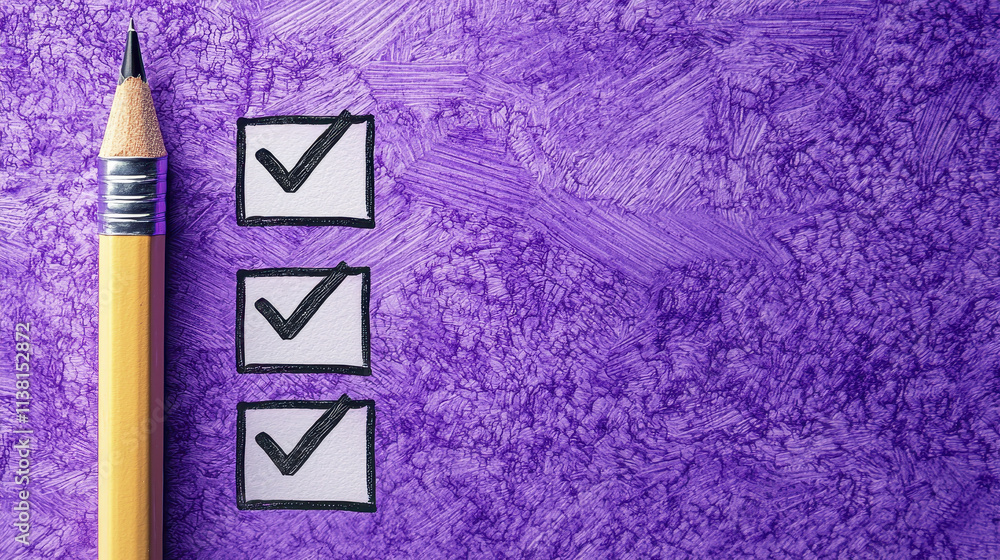 task list with checkboxes and pencil on purple background, symbolizing ...
