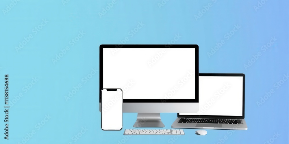 Mockup of browser windows displayed on computer and mobile devices ...