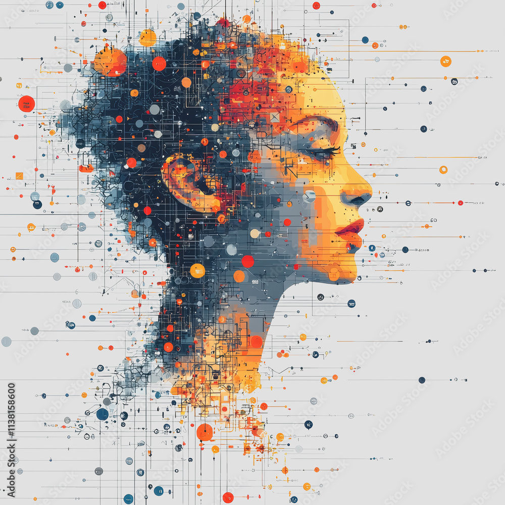 Advanced Graph Based Ai Woman Face Technology Circles Data