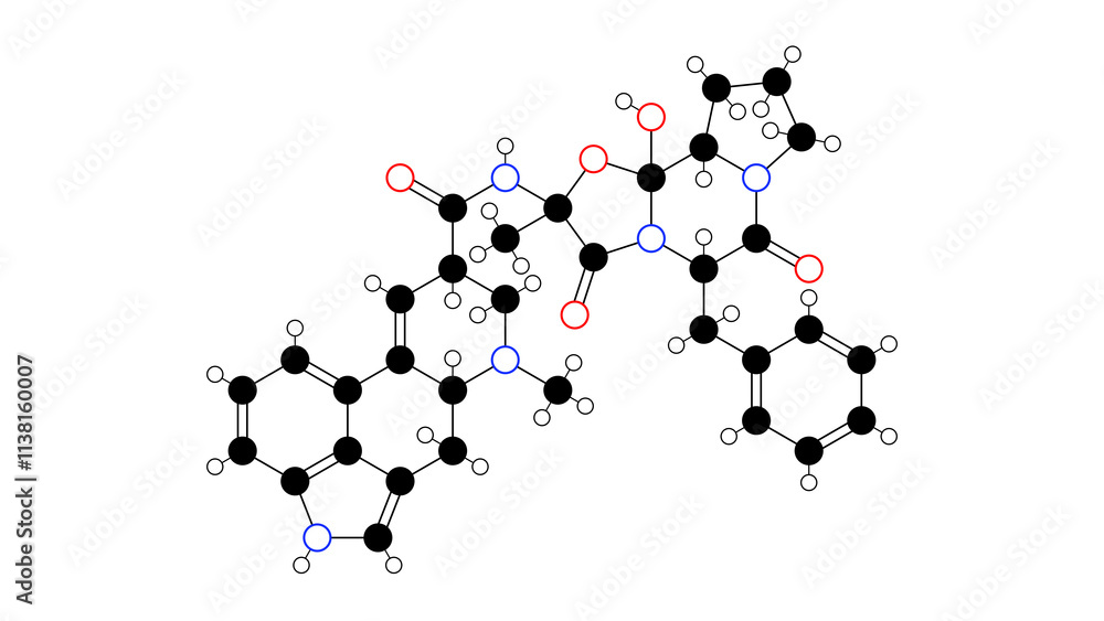 ergotamine molecule, structural chemical formula, ball-and-stick model ...