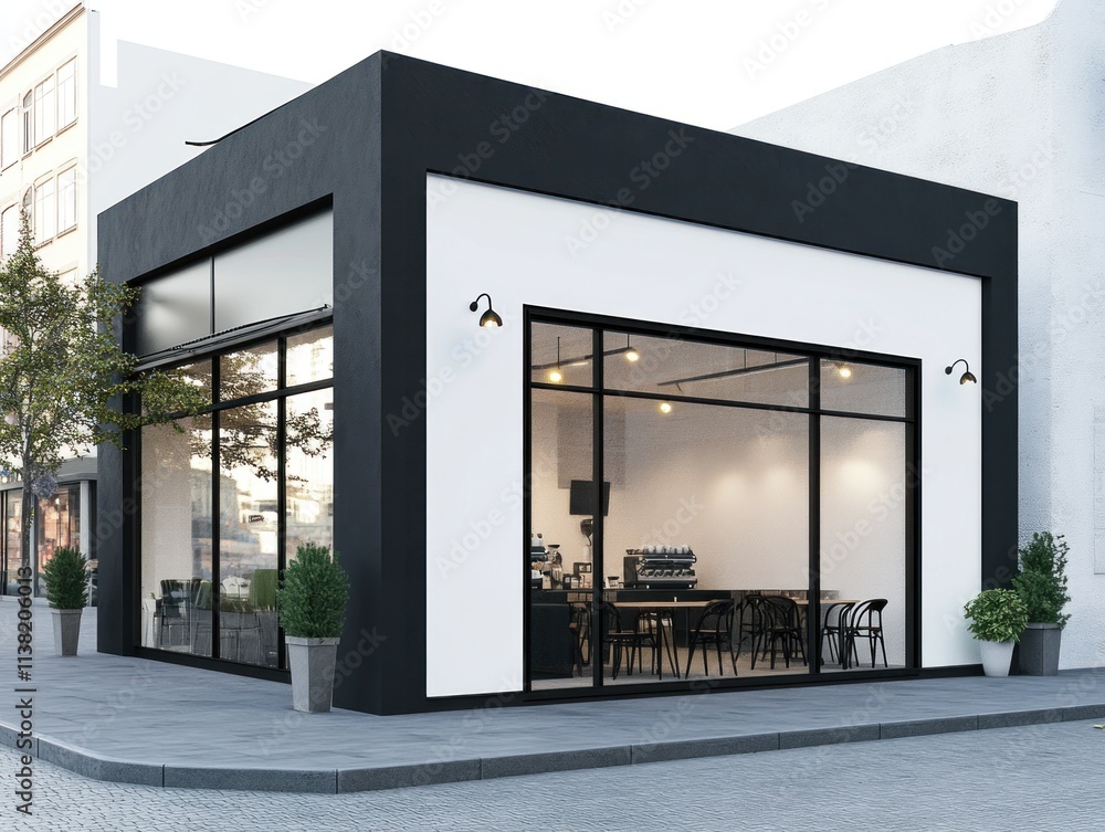 Modern minimalist coffee shop exterior design. Stock Photo | Adobe Stock