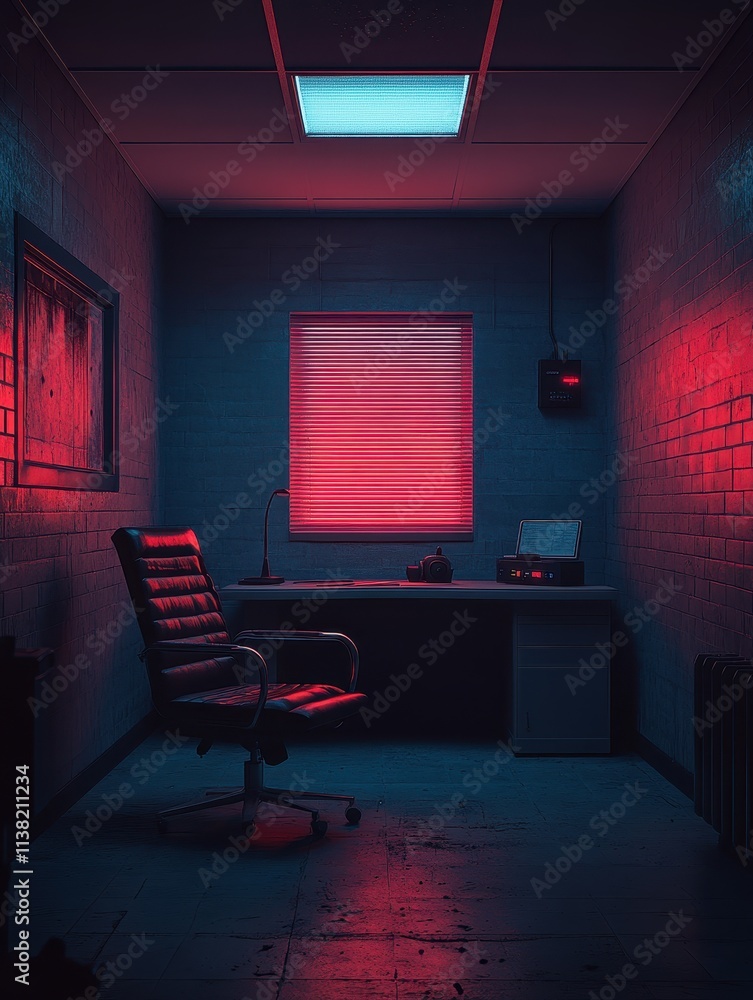 Prison interrogation cell with isolation, a single chair in emptiness ...
